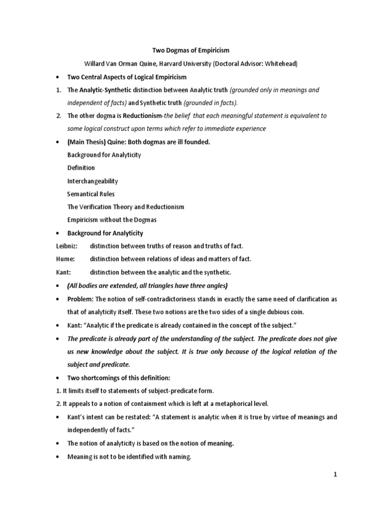Two Dogmas of Empiricism | PDF | Philosophical Traditions | Logic