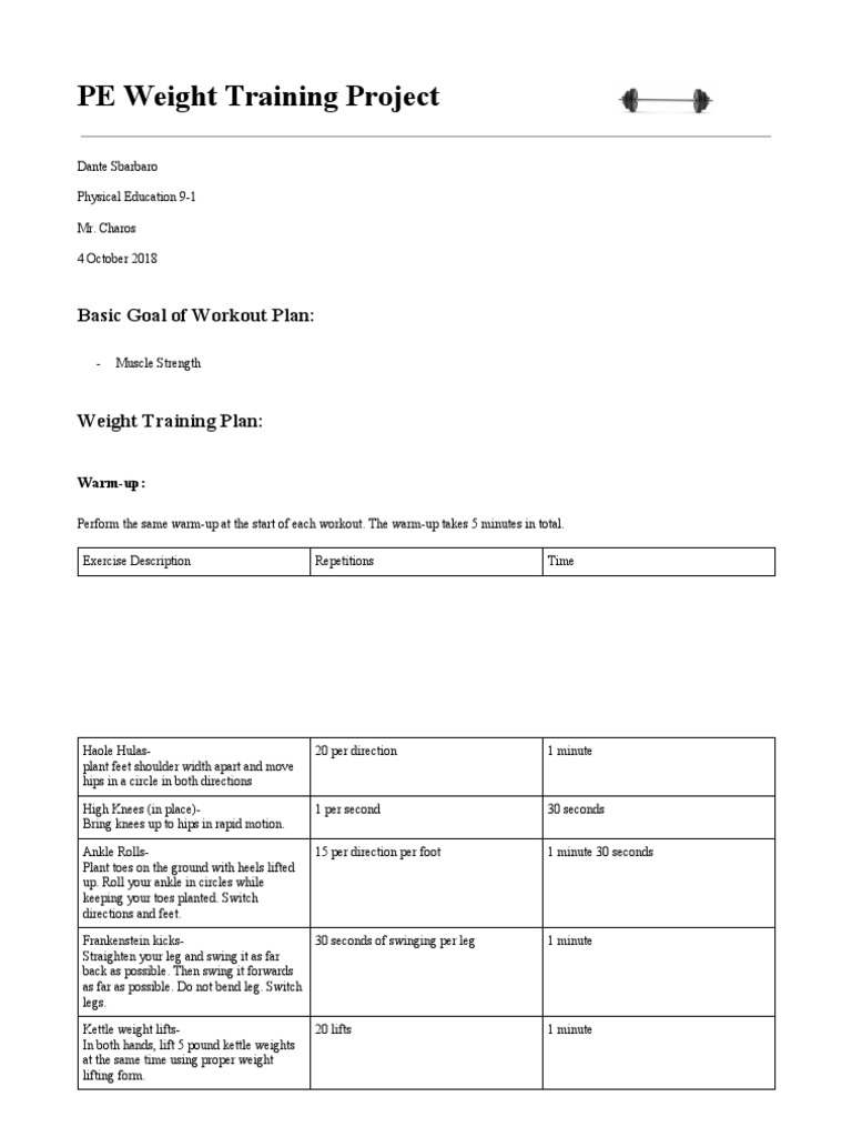 Pe Weight Training Project | PDF | Strength Training | Weight Training