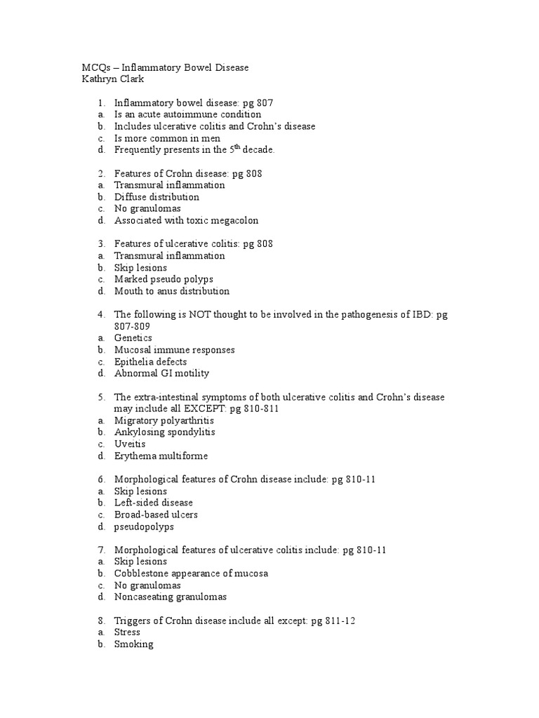 Mcqs Inflammatory Bowel Disease | PDF | Inflammatory Bowel Disease ...