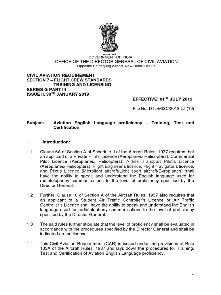 Aviation English Language Proficiency - Training, Test and ...