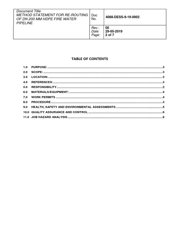 Method Statement For Pipe Line Re-Routing | PDF | Pipeline Transport ...