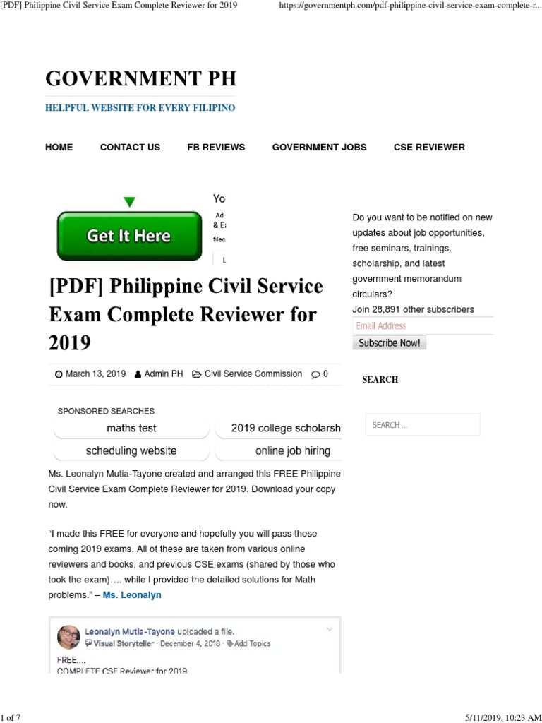 (PDF) Philippine Civil Service Exam Complete Reviewer For 2019 | PDF ...