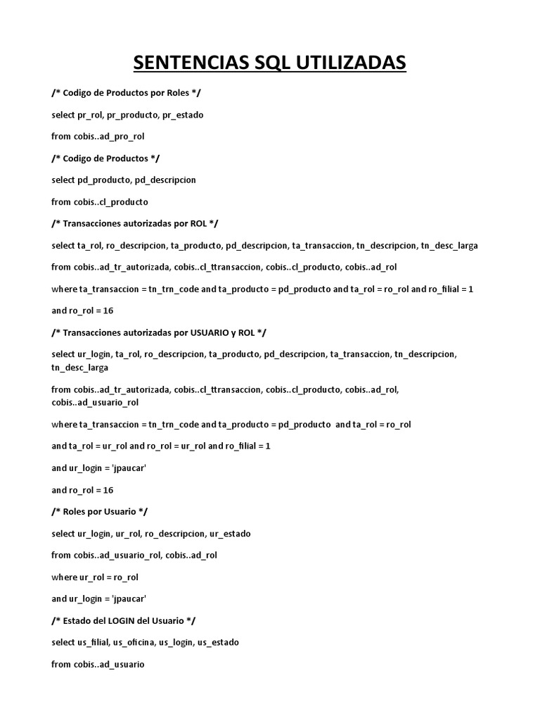Sentencias SQL Utilizadas | PDF | SQL | Modelo de datos
