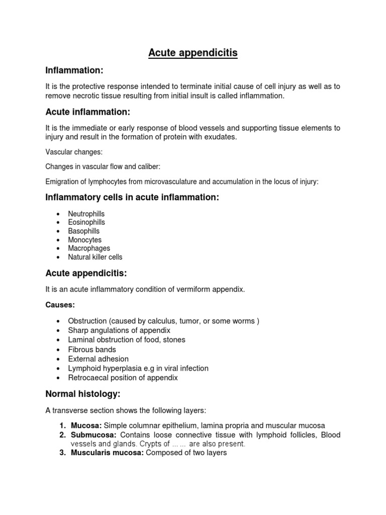 Acute Appendicitis: Inflammation | PDF | Inflammation | Lymphatic System