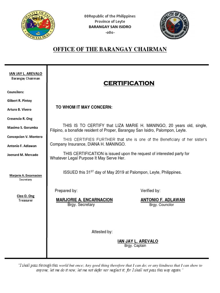 Barangay Certification