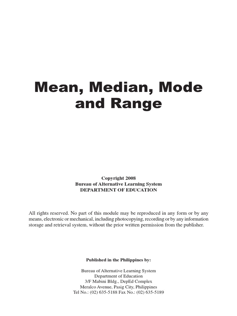 Mean Median Mode and Range-Final | PDF | Arithmetic Mean | Median