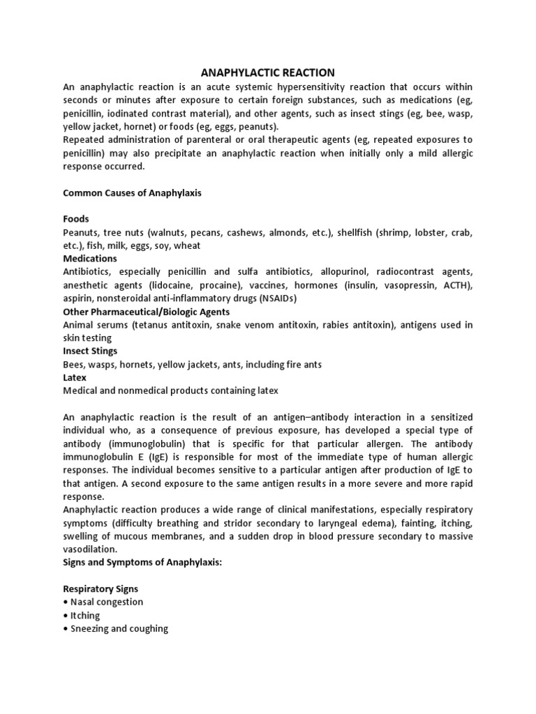 Anaphylactic Reaction: Common Causes of Anaphylaxis Foods | PDF ...