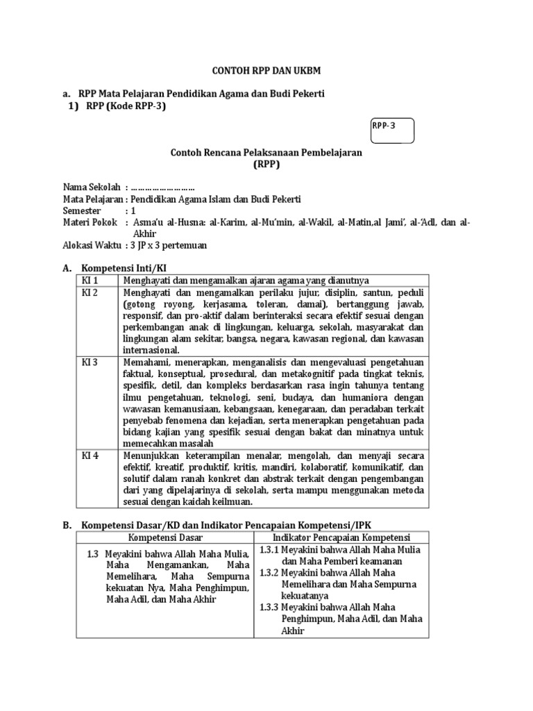 Contoh RPP Dan Ukbm | PDF