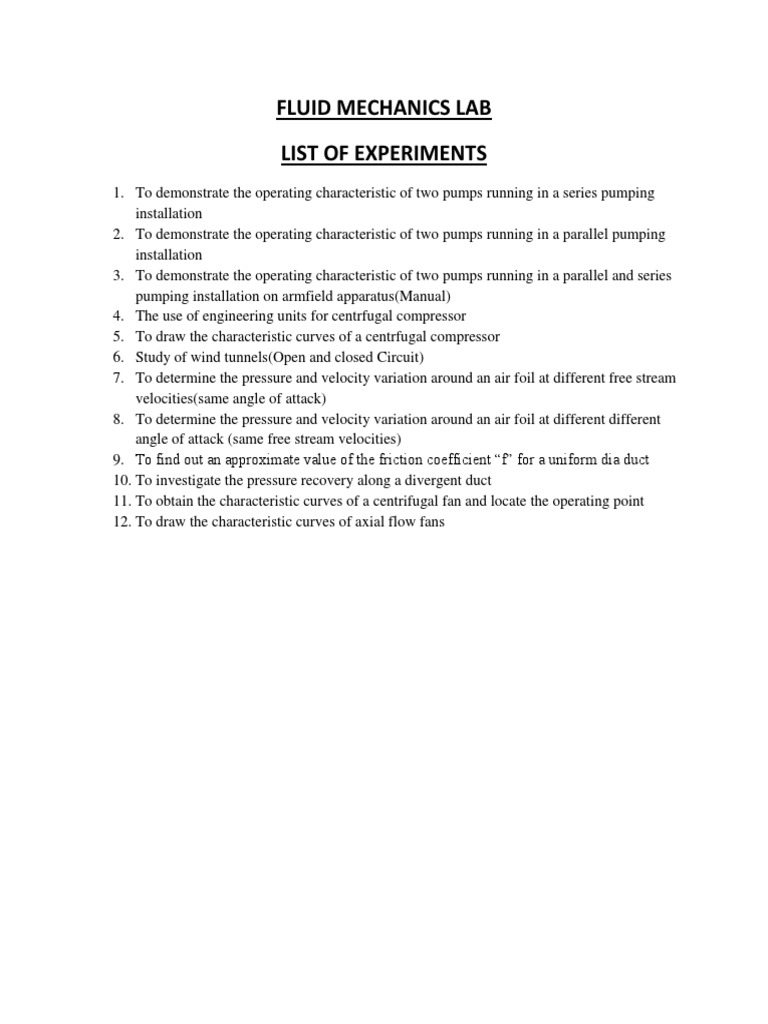 Fluid Mechanics Lab Experiments Guide | PDF | Home & Garden | Science ...