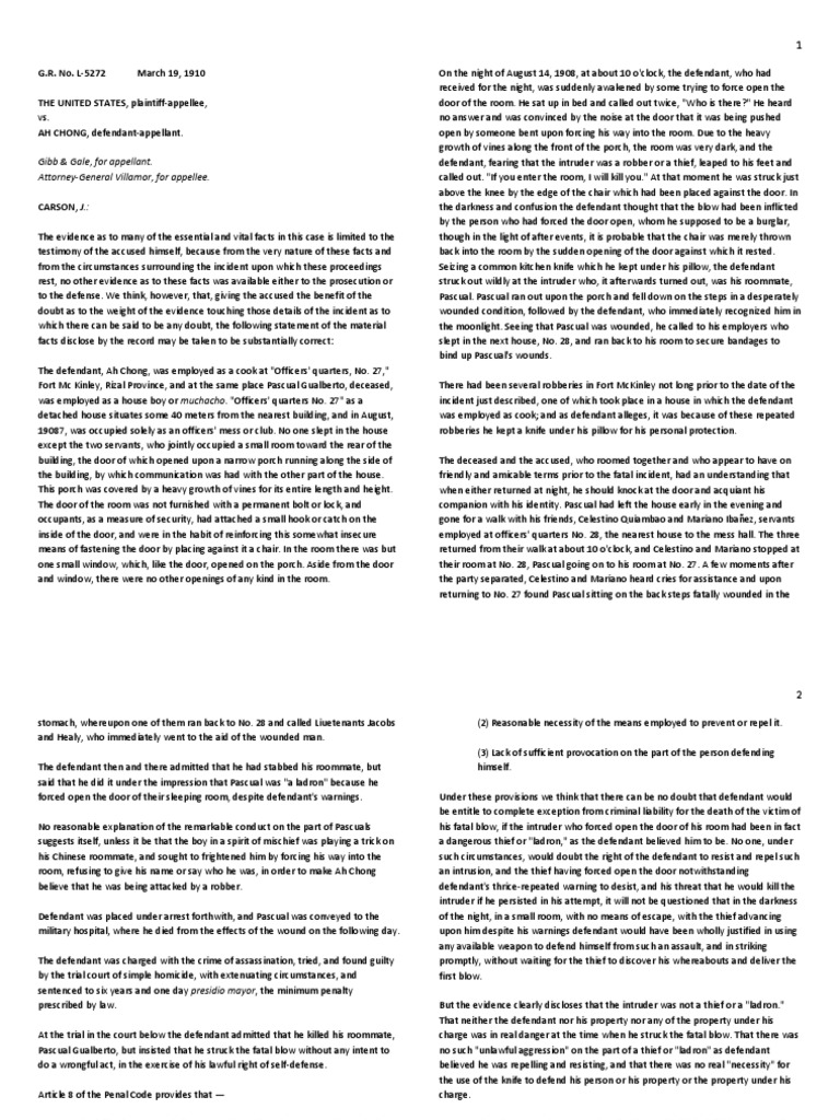 Legal Analysis: Ah Chong Case | PDF | Crime & Violence | Crime Thriller