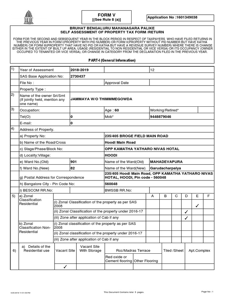 Form V: PART-I (General Information) | PDF | Property Tax | Billboard