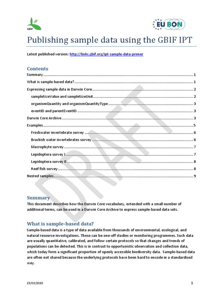 Publishing Sample Data Using The GBIF IPT | Download Free PDF ...