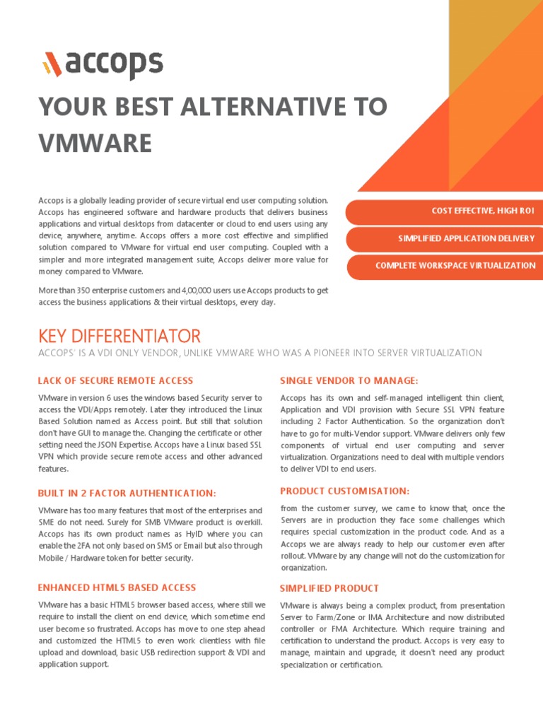 Accops VMware Comparison Brochure | PDF | Desktop Virtualization | Virtualization