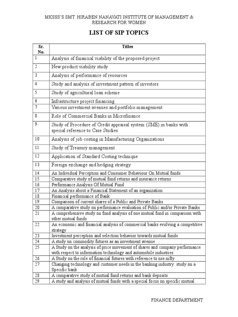 Final LIST OF SIP TOPICS | PDF | Investing | Investment Management