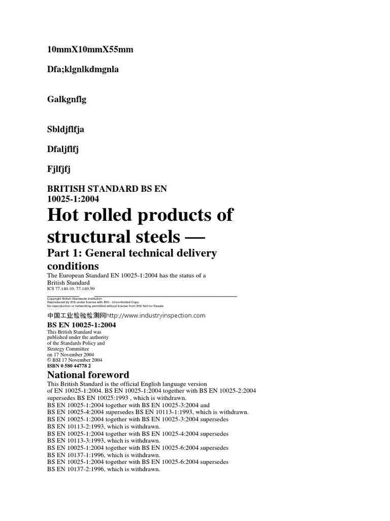 Hot Rolled Products of Structural Steels - : Part 1: General Technical Delivery Conditions | PDF ...