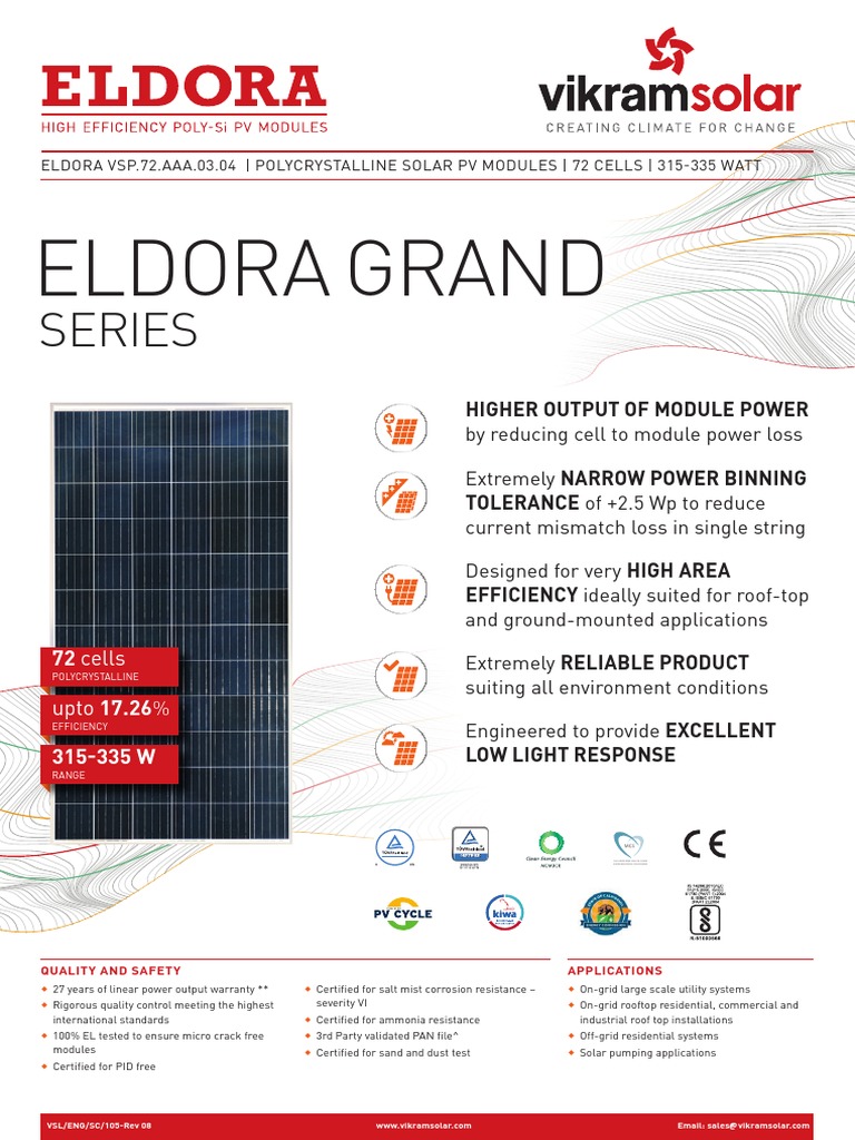 ELDORA Vikram Data Sheet | PDF | Solar Panel | Electrical Engineering
