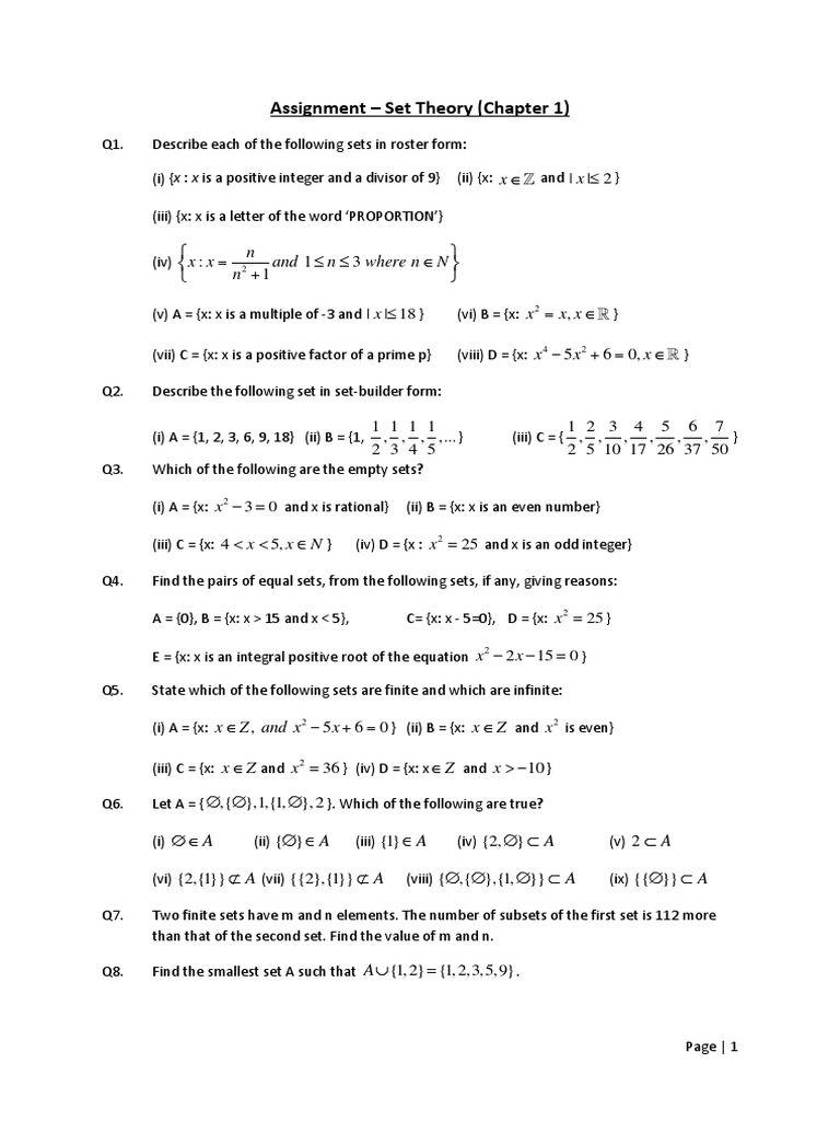 Assignment Set Theory | PDF | Numbers | Discrete Mathematics