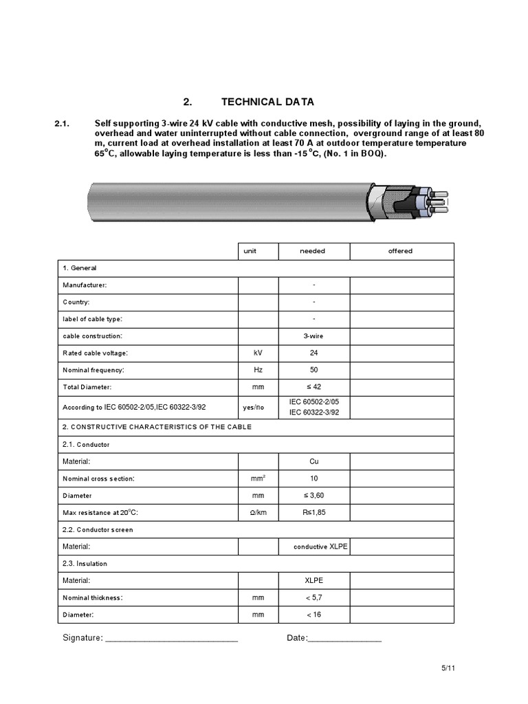 Tech Specs Cable | PDF | Electrical Conductor | Insulator (Electricity)