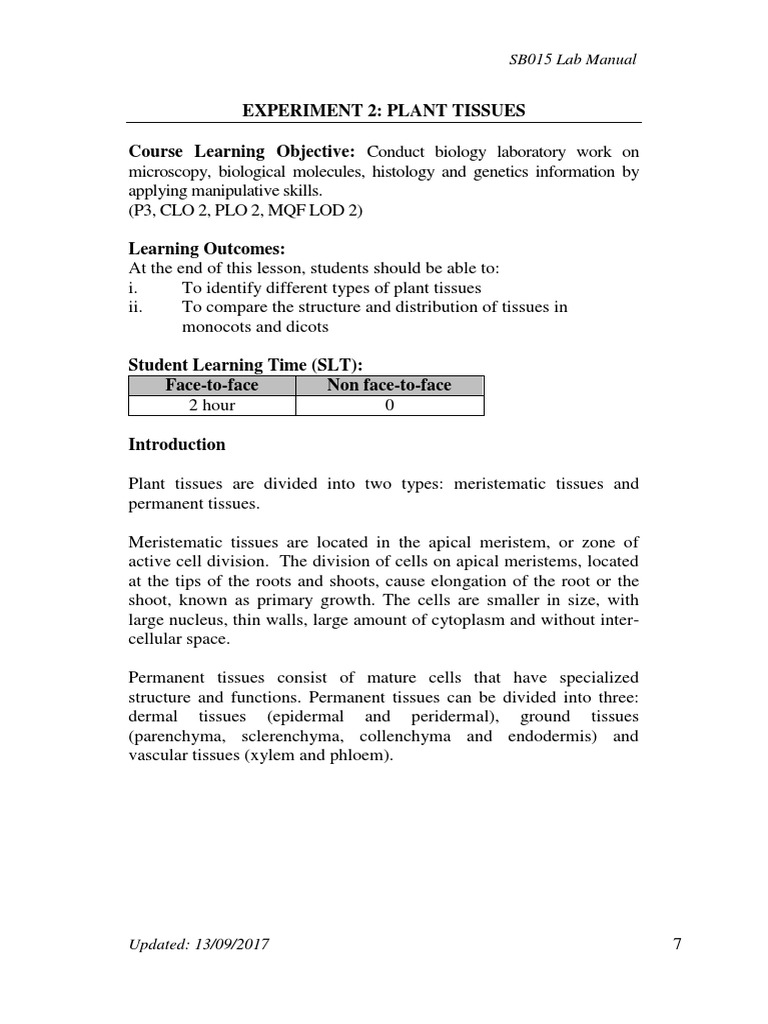 EXPERIMENT 2, Amoeba Animal and Plant Tissue | PDF | Tissue (Biology ...