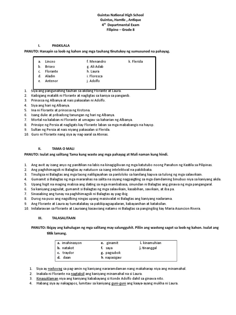 4th Exam Grade 8 | PDF