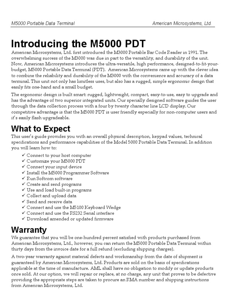 M5000 Portable Data Terminal Overview | PDF | Computer Keyboard ...