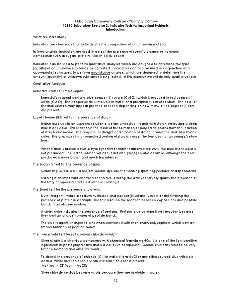 3-Indicator Tests For Important Nutrients PDF | PDF | Chloride | Starch