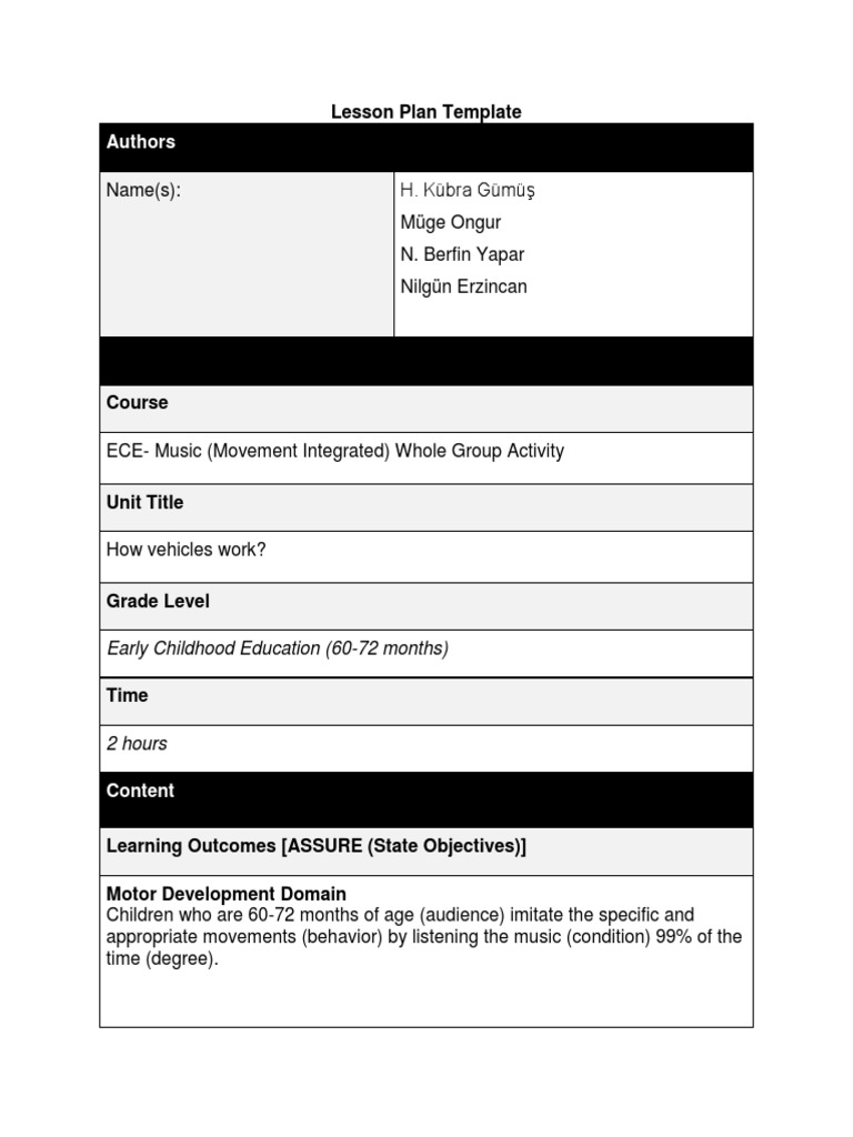 Authors: Lesson Plan Template | PDF | Lesson Plan | Learning