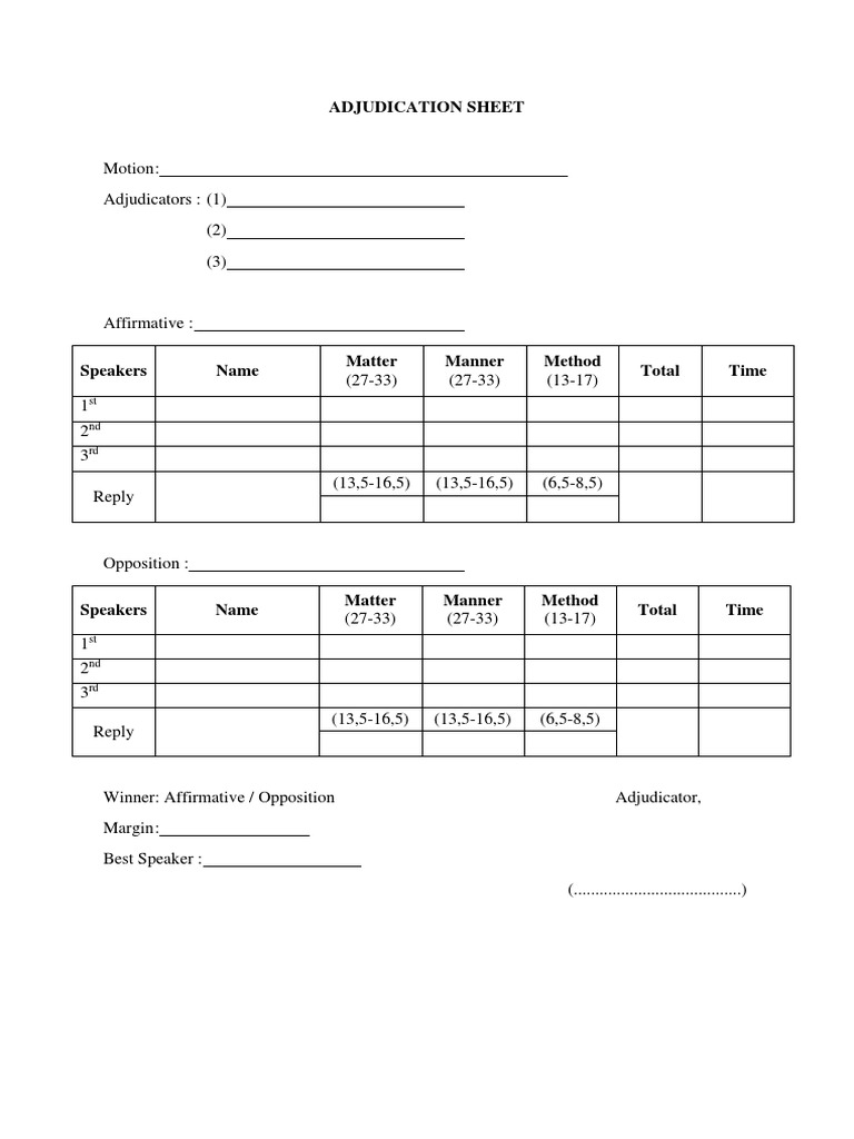Adjudication Sheet: ST ND RD | PDF
