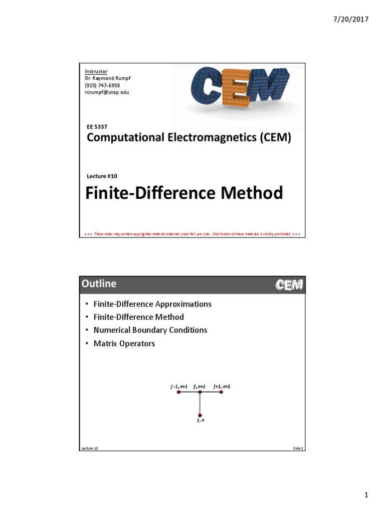 Finite Difference Method: Computational Electromagnetics (CEM) | PDF | Finite Difference ...
