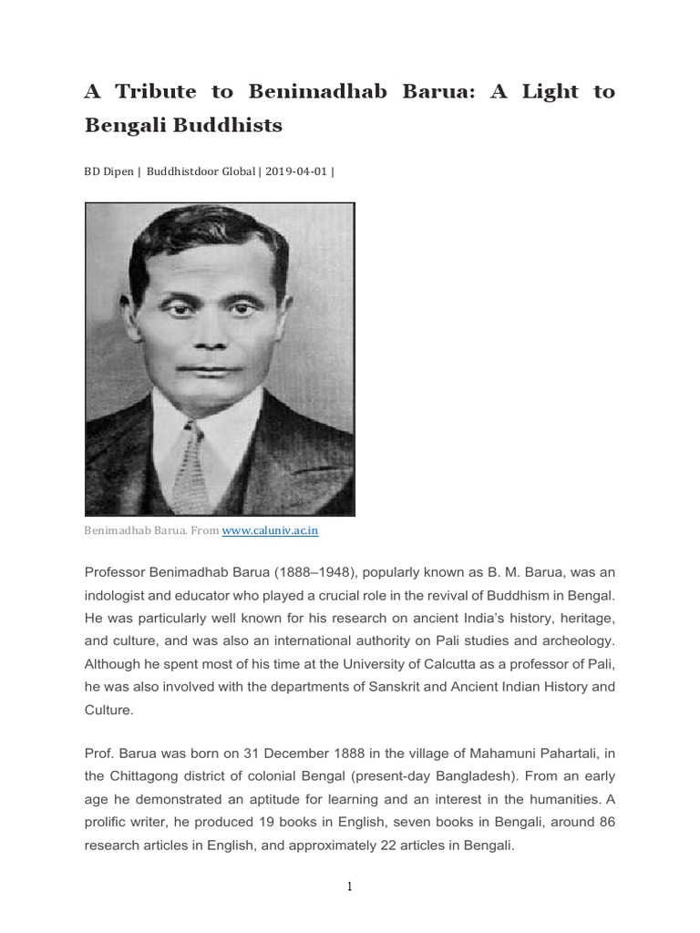 A Tribute To Benimadhab Barua A Light To PDF | PDF | Bengal | Indology