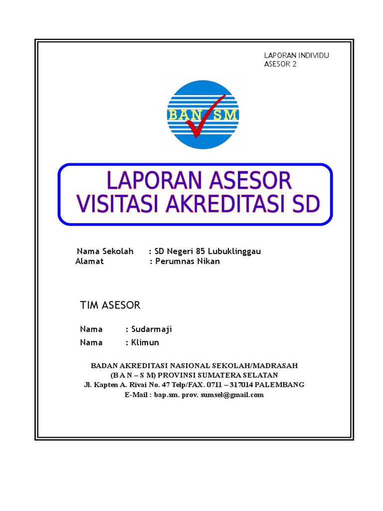 Cover Laporan Individu 2. SDN 85 Linggau | PDF