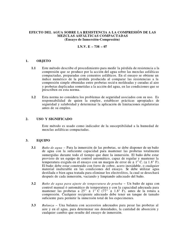 Norma INV E-738-07 | PDF | Densidad | Agua