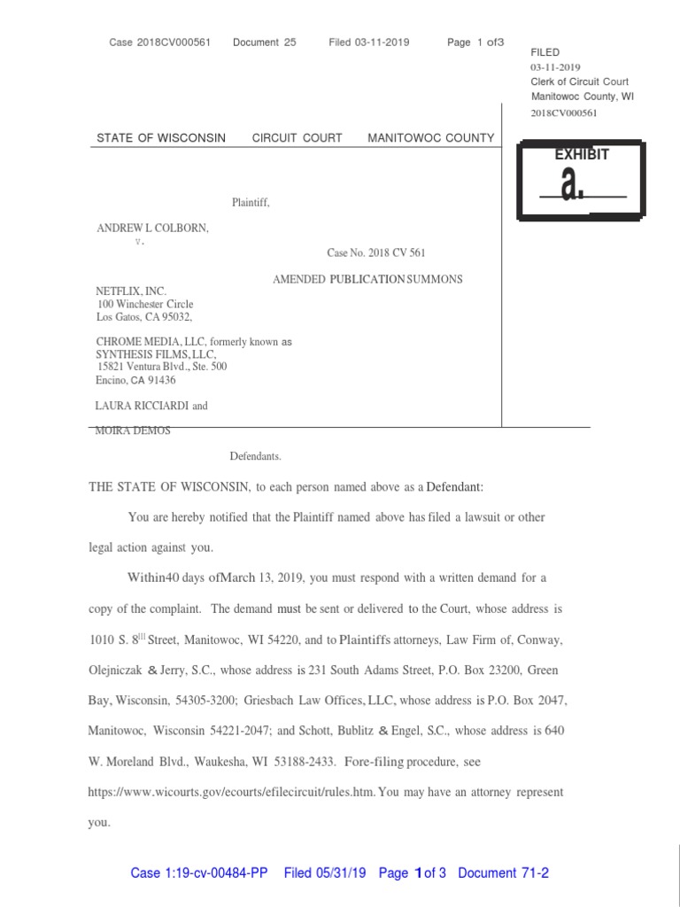Redacted Amended Summons | PDF | Wisconsin Circuit Courts | Complaint