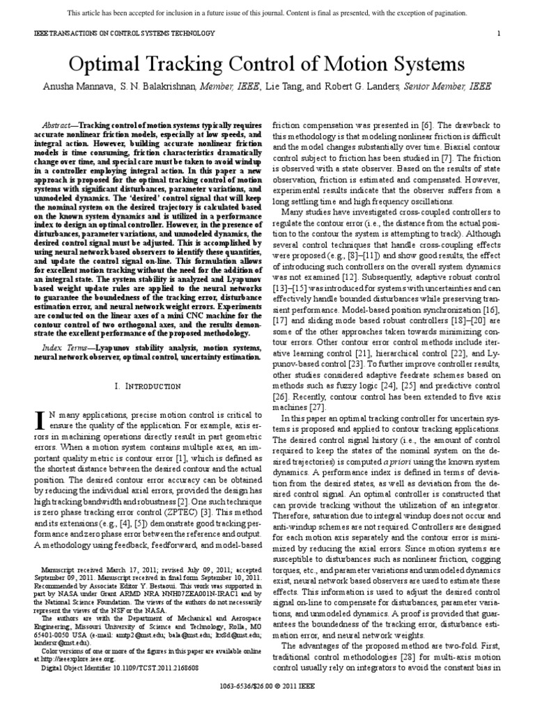 Optimal Tracking Control of Motion Systems | PDF | Control Theory | Artificial Neural Network
