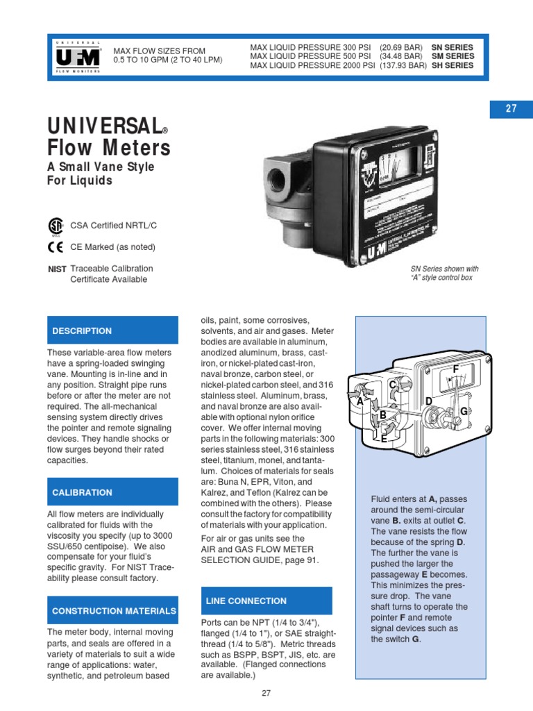 Universal Flow Meters: A Small Vane Style For Liquids | PDF | Flow ...
