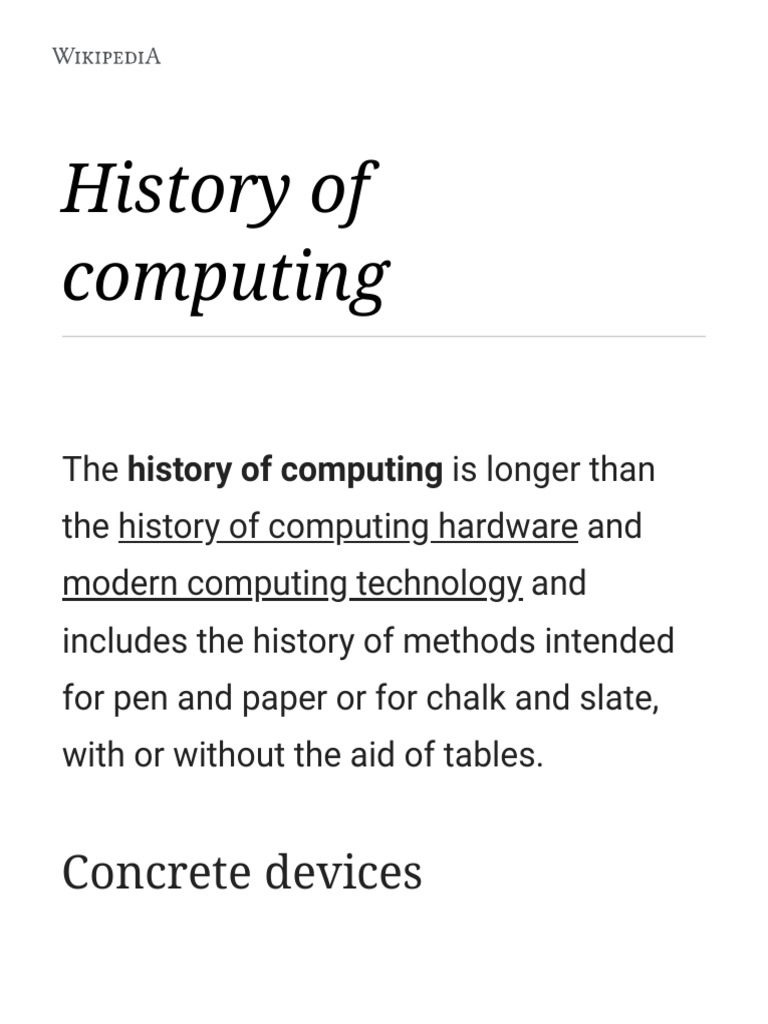 History of Computing - Wikipedia | PDF | Microprocessor | Computer Program