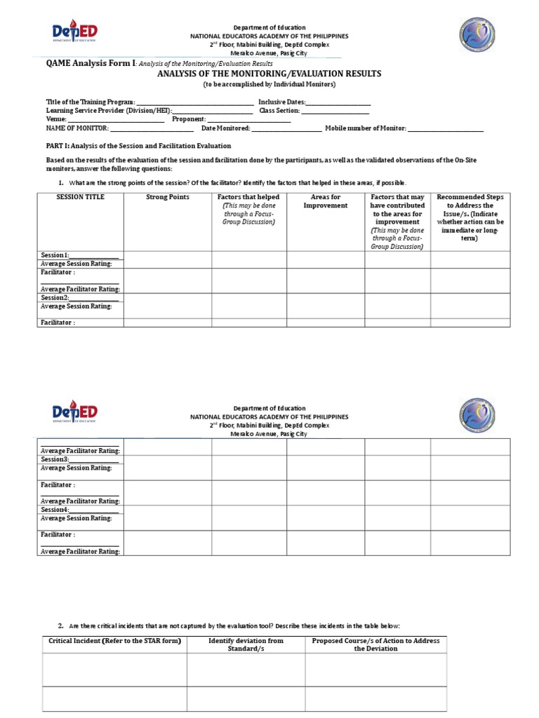 NEAP QAME Analysis Forms 1 2 3 | PDF | Program Evaluation | Evaluation