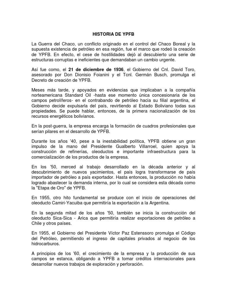 Historia de YPFB y su Evolución | PDF | Gas natural | Energía y recursos