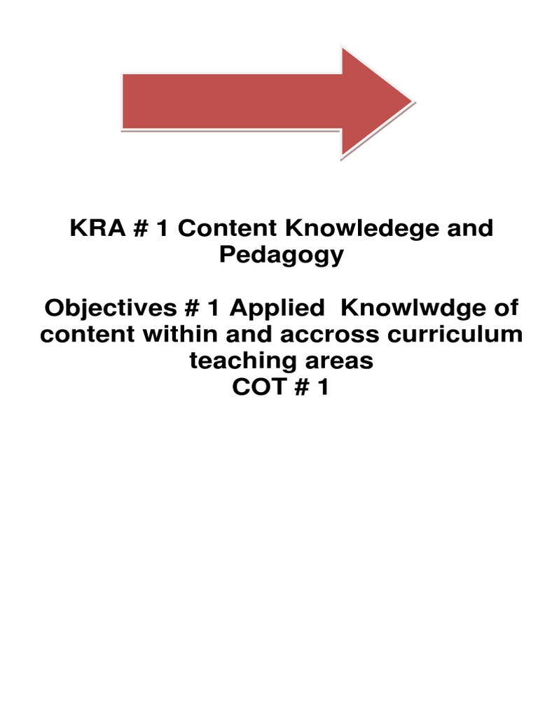 KRA # 1 Content Knowledege and Pedagogy Objectives # 1 Applied ...