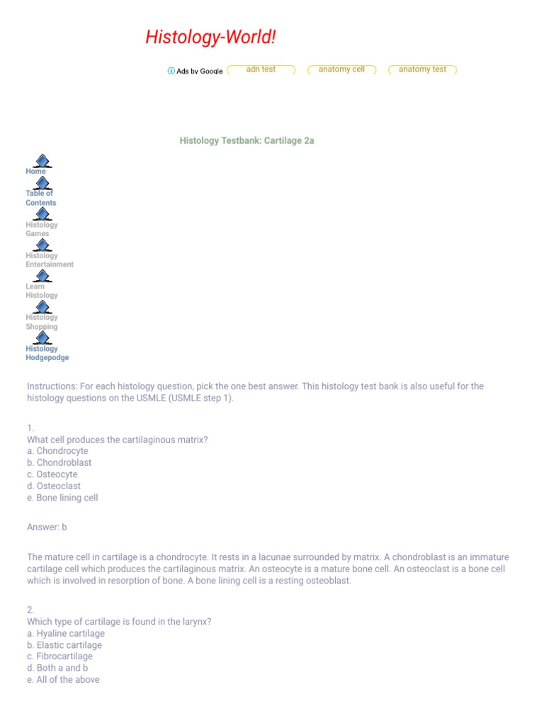 Histology-World! Histology Testbank-Cartilage 2a | PDF | Cartilage ...