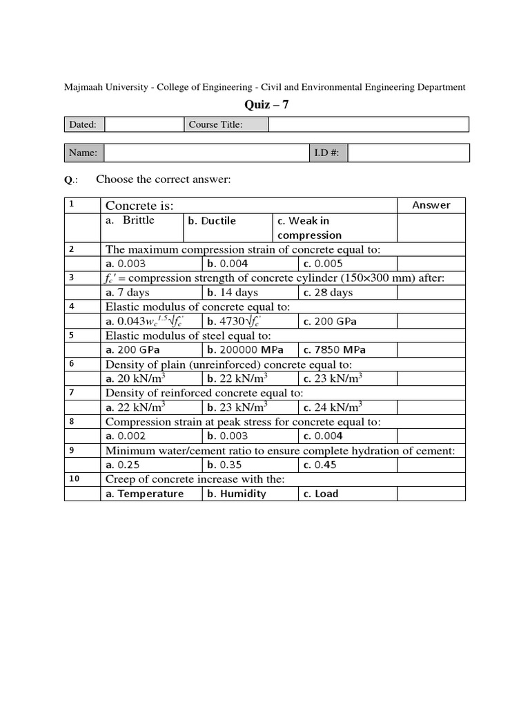 Concrete Is:: Quiz - 7 | PDF