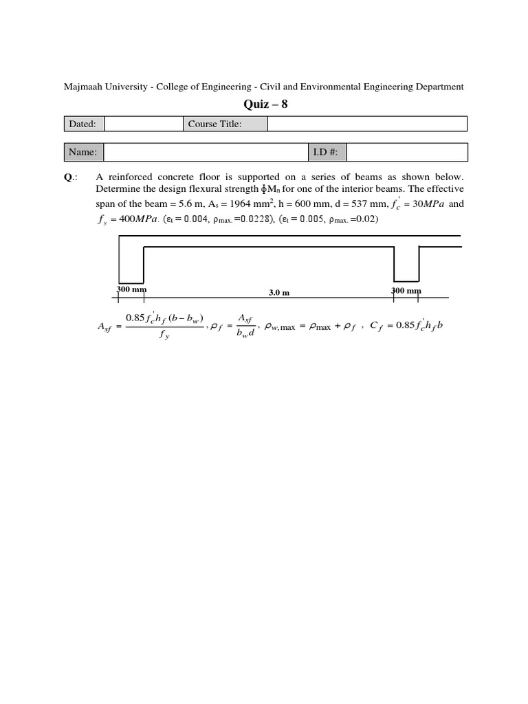 Quiz - 8: Majmaah University - College of Engineering - Civil and ...
