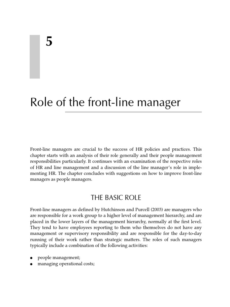 5 - Role of The Front-Line Manager | PDF | Human Resource Management ...