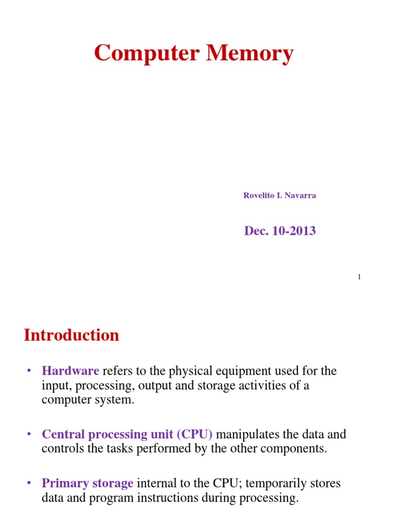 Computer Memory: Rovelito I. Navarra | PDF | Random Access Memory | Read Only Memory