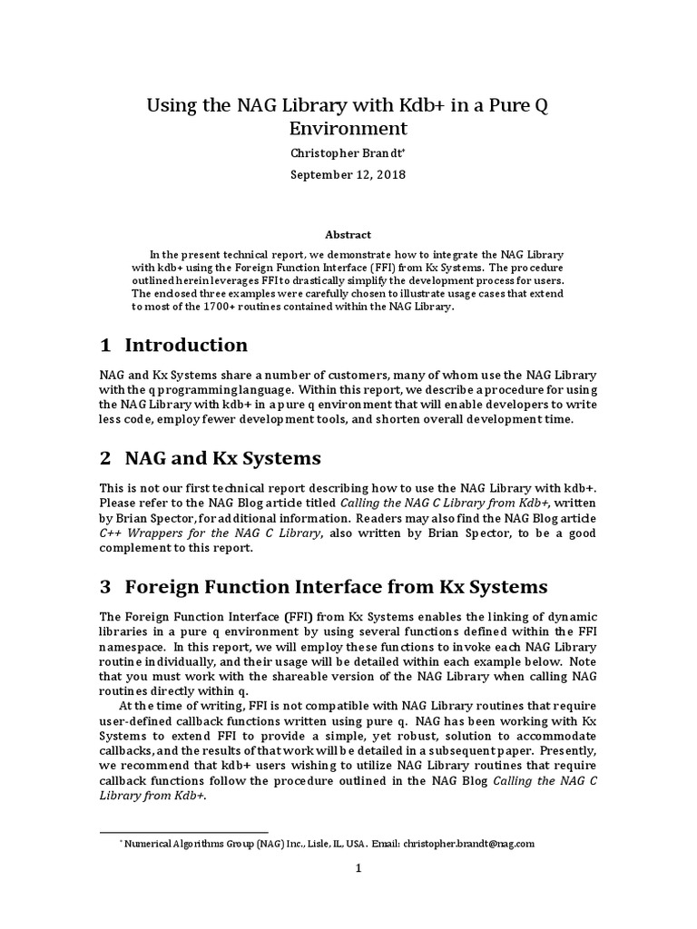 Using The NAG Library With KDB+ in A Pure Q Environment | PDF | 64 Bit ...