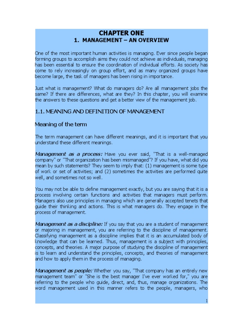 Chapter One Management | PDF | Human Resources | Goal