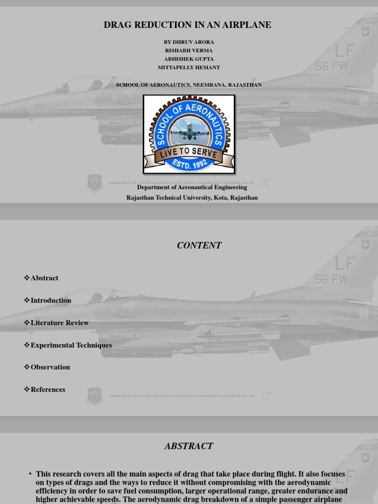 Drag Reduction in An Airplane | Download Free PDF | Drag (Physics ...