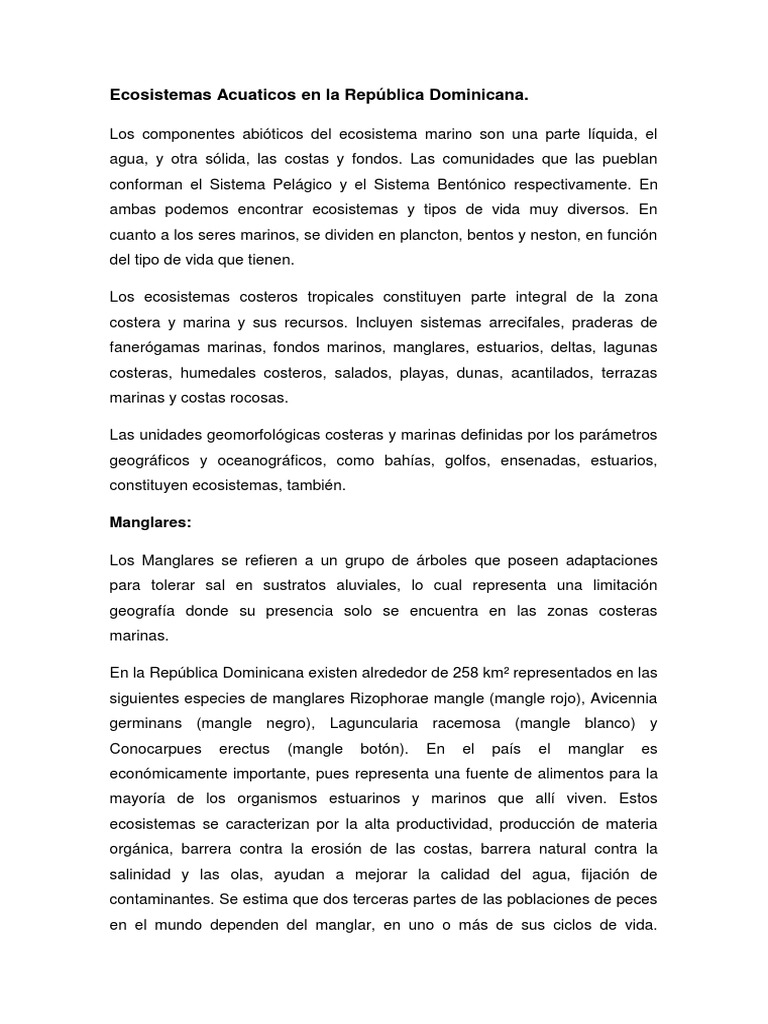 Ecosistemas Acuaticos de La República Dominicana | PDF | Mangle ...