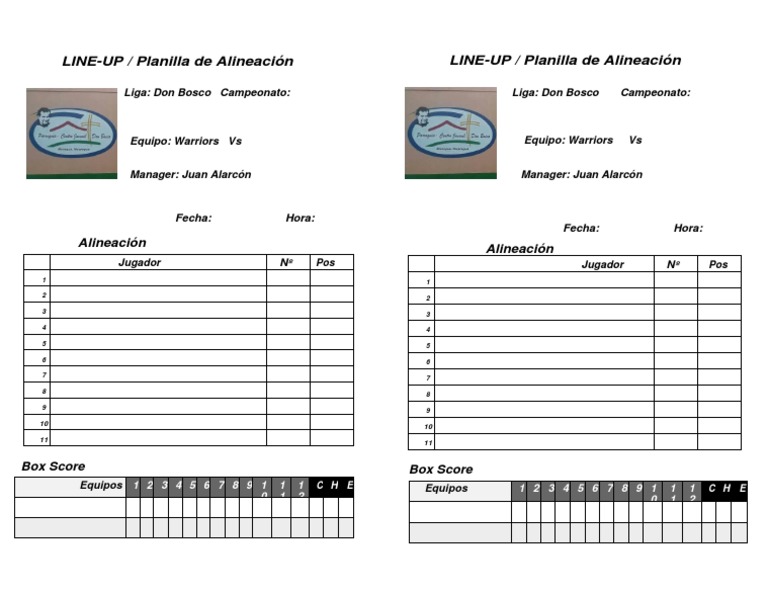 Planilla de Line Up Bys | PDF