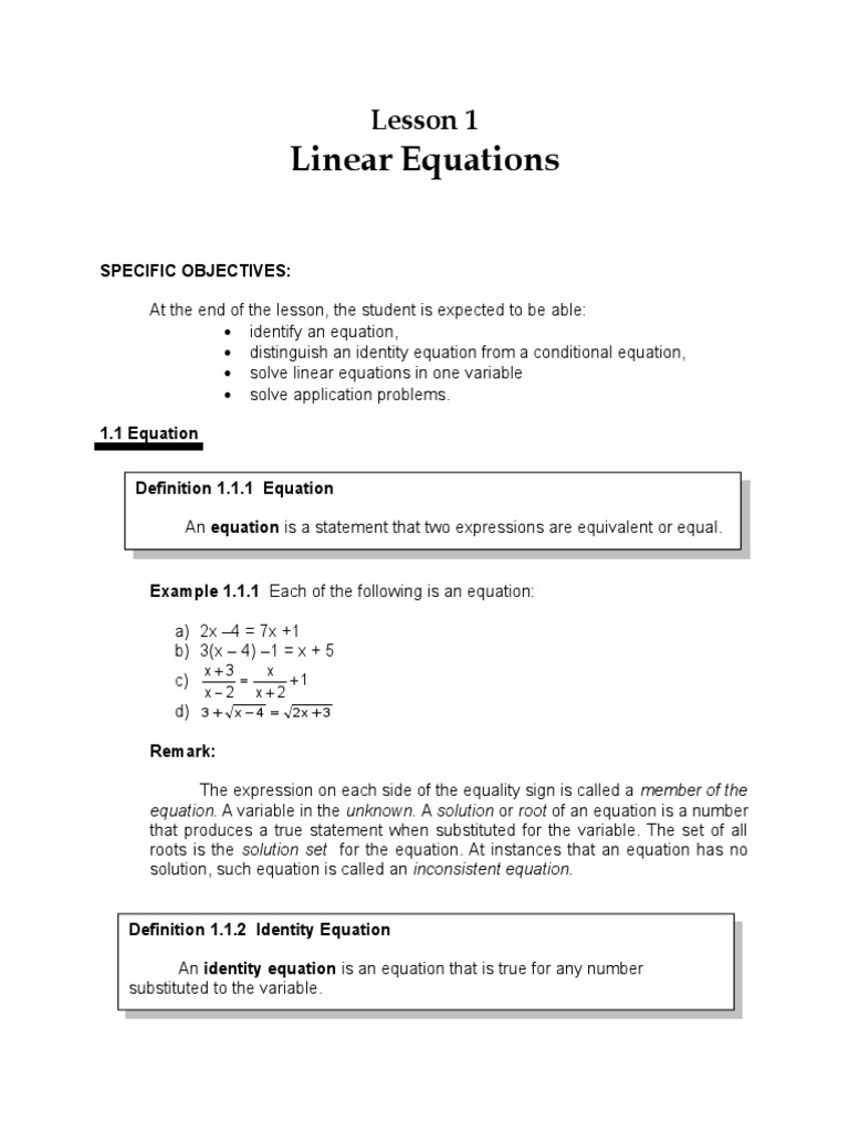 L1 - Linear Equation | PDF | Equations | Algebra